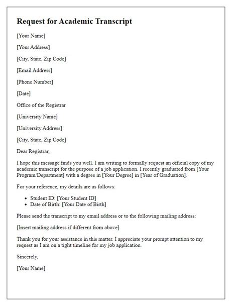 Letter Template For Requesting Academic Transcript Free Samples In Pdf Letterin