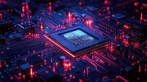 Realistic Digital Illustration Of Computer Motherboard With Chip Processor And Semiconductor