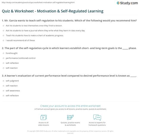 Quiz And Worksheet Motivation And Self Regulated Learning