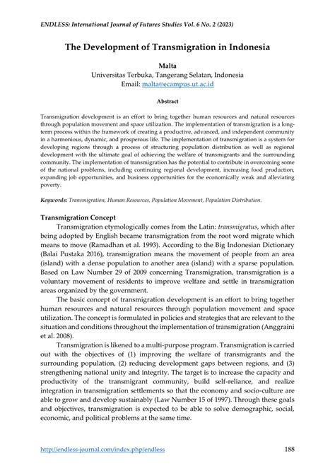Pdf The Development Of Transmigration In Indonesia