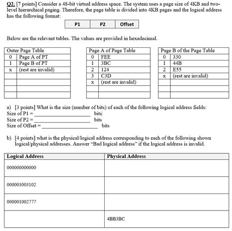 Solved Q2 7 Points Consider A 48 Bit Virtual Address