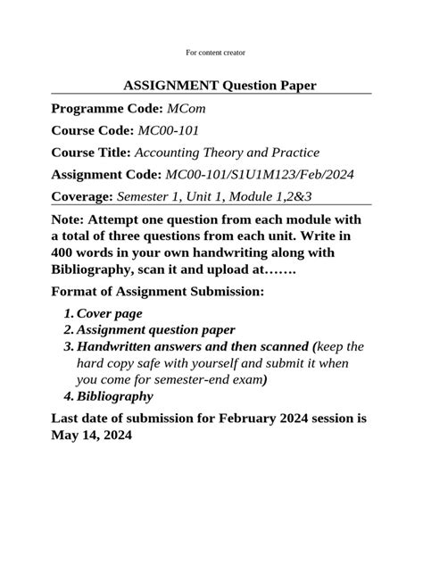 Assignment Question Paper Pdf