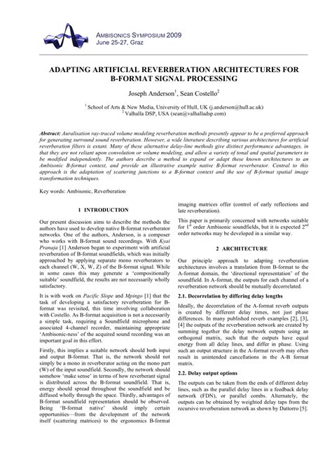 pdf adapting artificial reverberation architectures for b format
