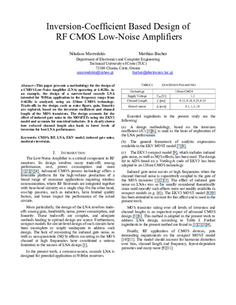 Pdf Inversion Coefficient Based Design Of Rf Cmos Low Noise Amplifiers