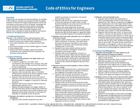 Nspe Code Of Ethics 2007 July Code Of Ethics For Engineers Preamble