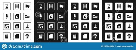 Set Megaphone Document With Graph Chart Marker Pen Old Hourglass Stapler Archive Papers