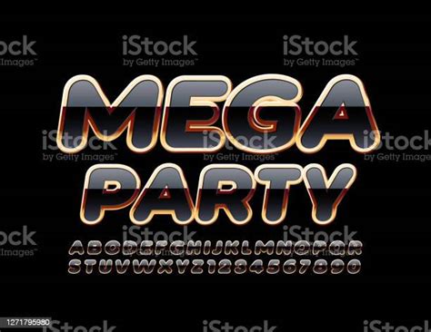 블랙과 골든 알파벳 문자와 숫자와 벡터 세련된 포스터 메가 파티 Fashion Show에 대한 스톡 벡터 아트 및 기타 이미지