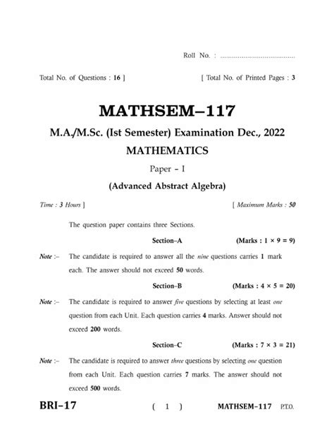 Abstract Algebra Question Paper Pdf