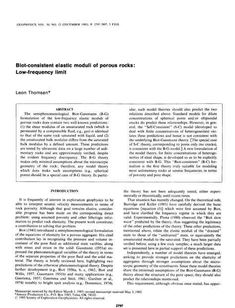 Pdf Biot Consistent Elastic Moduli Of Porous Rocks Low Frequency Limit