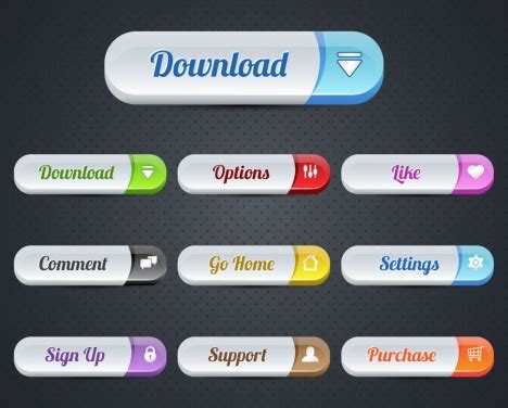 Webpage Ui Buttons Design With Rounded Rectangular Shapes Vectors Stock In Format For Free