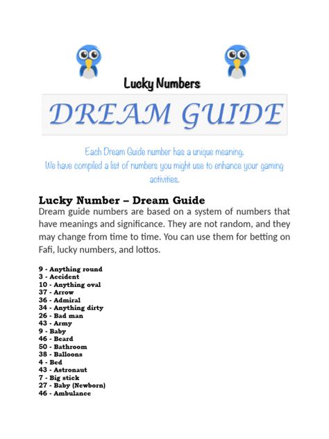 Lucky Numbers Dream Guide Pdf