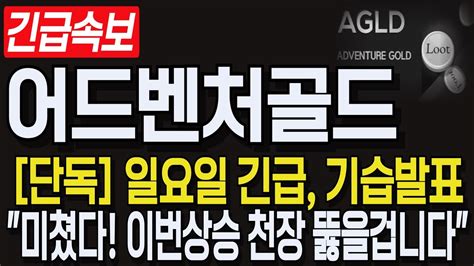 어드벤처골드 코인전망 긴급속보 일요일 긴급 기습발표 미쳤다 이번상승 천장 뚫을겁니다 어드벤처골드호재 어드벤처골드 어드벤처골드목표가 어드벤처골드대응
