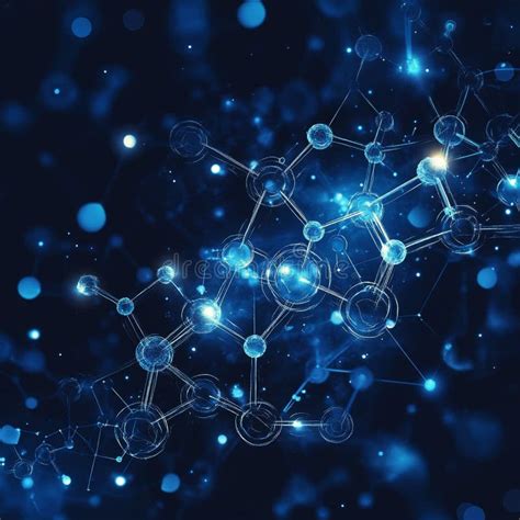 Molecular Structure Illuminated By Blue Light In A Dark Background Generative Ai Stock