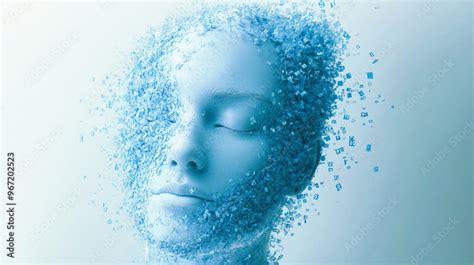 Abstract Human Head Dissolving Into Digital Particles Stock