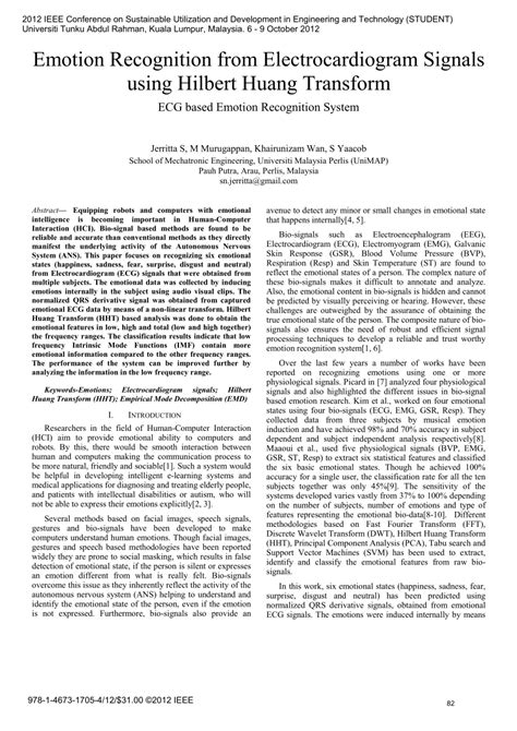 Pdf Emotion Recognition From Electrocardiogram Signals Using Hilbert Huang Transform