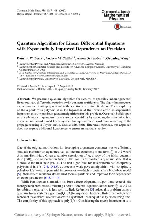 Quantum Algorithm For Linear Differential Equations With Exponentially Improved Dependence On