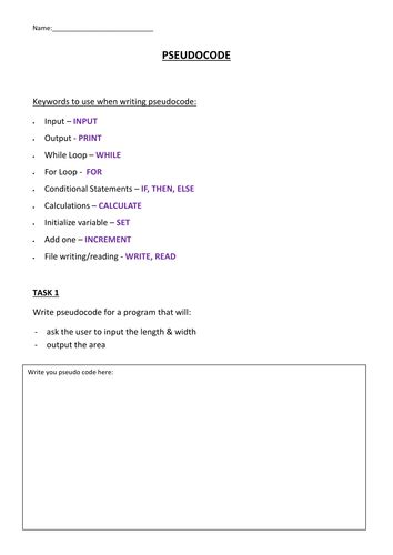 Pseudocode Lesson Introduction And Activities Teaching Resources