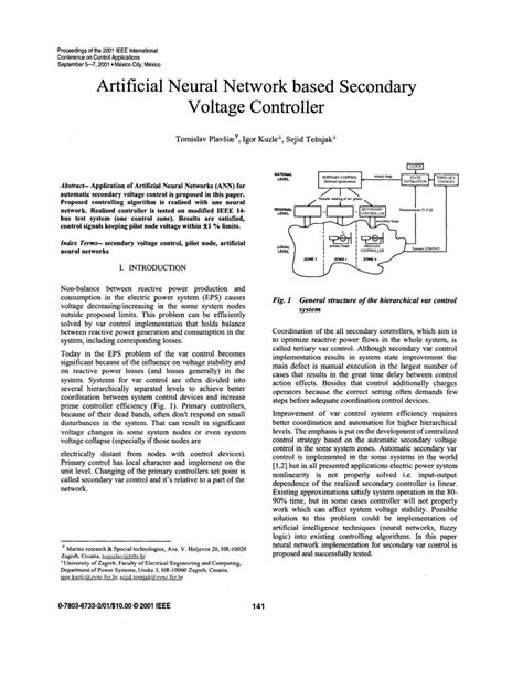 Pdf Artificial Neural Network Based Secondary Voltage Controller