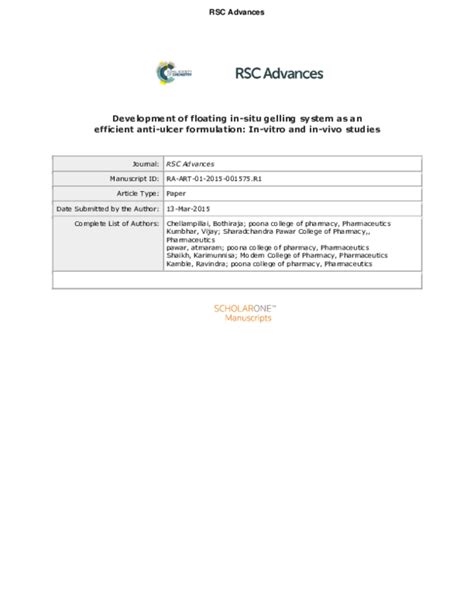 Pdf Development Of Floating In Situ Gelling System As An Efficient Anti Ulcer Formulation In