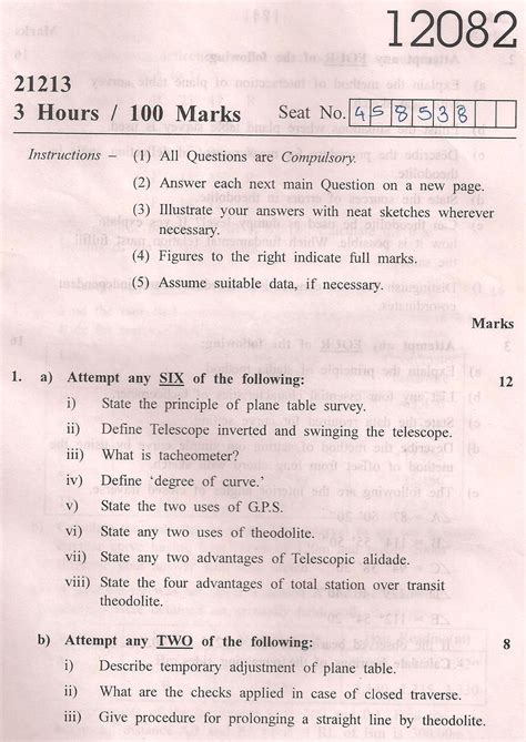 Maharashtra State Board Of Technical Education Msbte Question Paper For Diploma In Civil