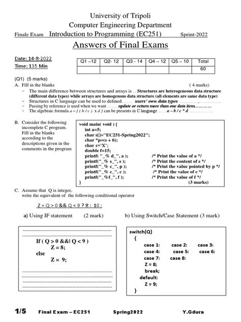 Answerfinal Spring2022 Ec251 Pdf Integer Computer Science