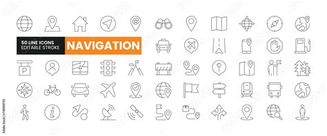Set Of 50 Navigation Line Icons Set Navigation Outline Icons With Editable Stroke Collection