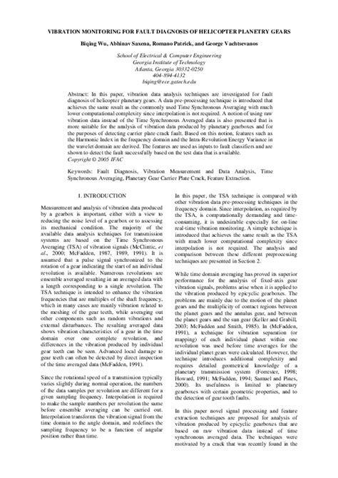Pdf Vibration Monitoring For Fault Diagnosis Of Helicopter Planetry Gears