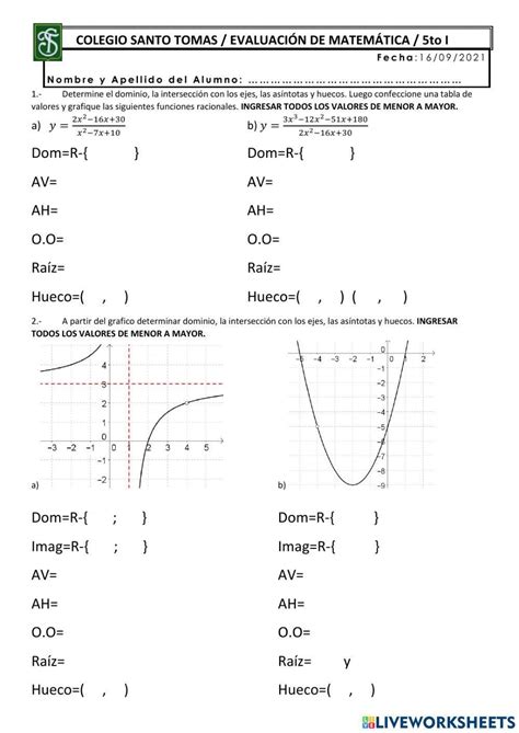 Evaluación De Funciones Racionales Interactive Worksheet Live Worksheets