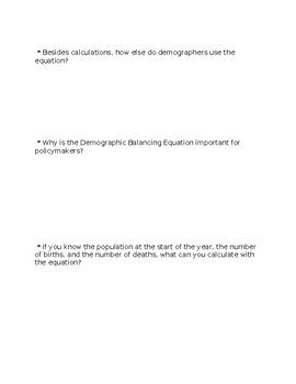 The Demographic Balancing Equation Reading Worksheet W Answer Key Editable