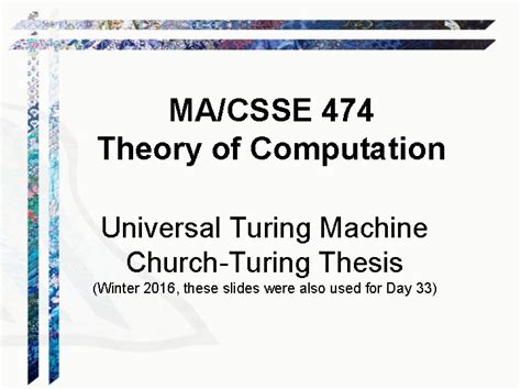 Macsse 474 Theory Of Computation Universal Turing Machine