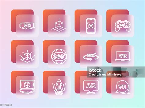 Set Line Gamepad Augmented Reality Ar 360 Degree View 3d Modeling Virtual Glasses And Icon