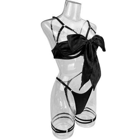 Ting Mood Satin Open Bra Lingerie Set In Black ©beach Bikini