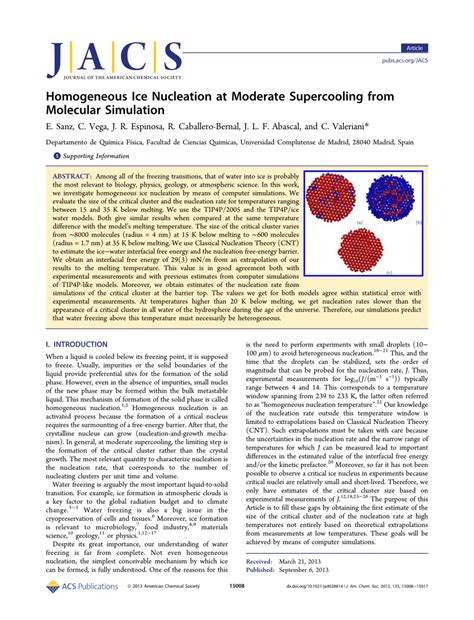 Pdf Homogeneous Ice Nucleation At Moderate Supercooling From Molecular Simulation