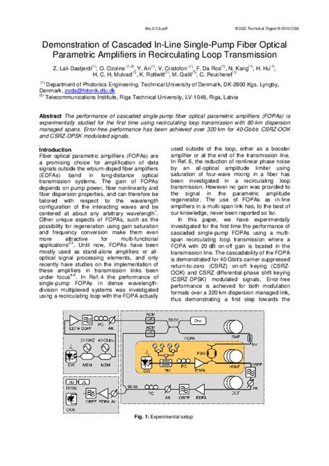 pdf demonstration of cascaded in line single pump fiber optical parametric amplifiers in