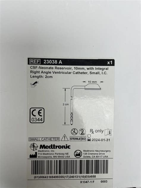 New Medtronic 23038 A Csf Neonate Reservoir 10mm With Integral Right