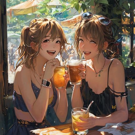 Premium Photo Two Girls With Beer In A Bar