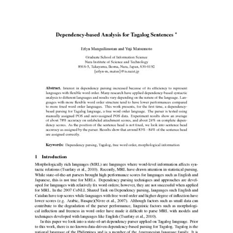 Dependency Based Analysis For Tagalog Sentences Acl Anthology