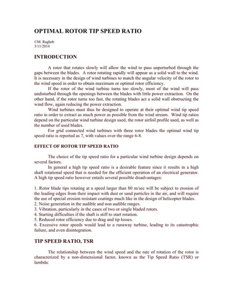 Optimal Rotor Tip Speed Ratio In Wind Turbines
