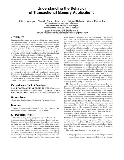 Pdf Understanding The Behavior Of Transactional Memory Applications