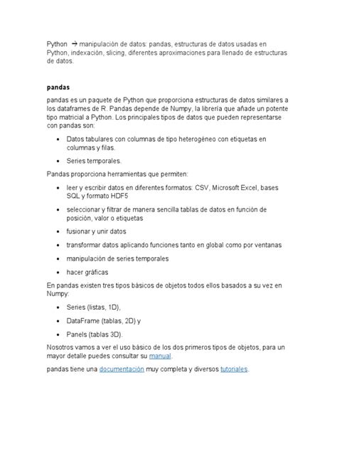 Python Pandas Pdf Python Lenguaje De Programación Sql