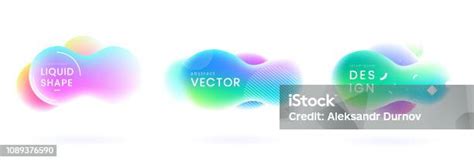 다채로운 액체 배지의 설정 그라데이션 색상으로 추상 액체 모양입니다 홀로그램 구름 흰색 배경에 고립입니다 텍스트 장식에 대 한 최신 유행 디자인 요소입니다 벡터 Eps 10
