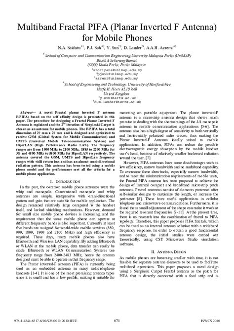 Pdf Multiband Fractal Pifa Planar Inverted F Antenna For Mobile Phones
