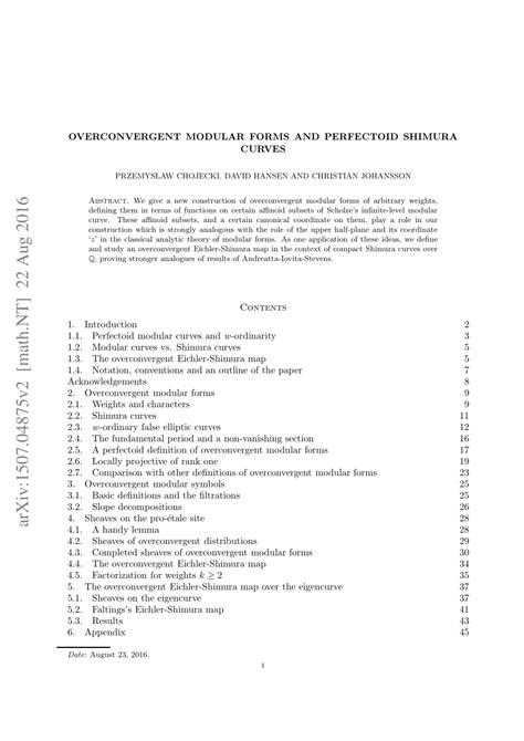 Pdf Overconvergent Modular Forms And Perfectoid Shimura Curves