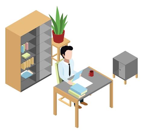Premium Vector Isometric Office Workplace Man Working At Desk With Documents