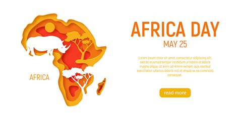 아프리카의 날 실루엣 코뿔소와 아프리카 대륙의 장식 3d 종이 컷지도 3d 종이 컷 환경 친화적 인 디자인 벡터 일러스트레이션 대륙 지리적 지역에 대한 스톡 벡터 아트 및