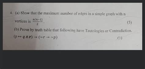 A Show That The Maximum Number Of Edges In A Simple Graph With N Vertic