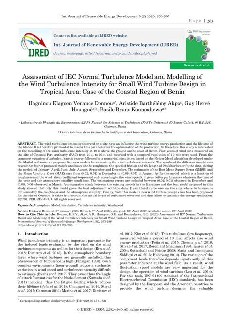 Pdf Assessment Of Iec Normal Turbulence Model And Modelling Of The Wind Turbulence Intensity