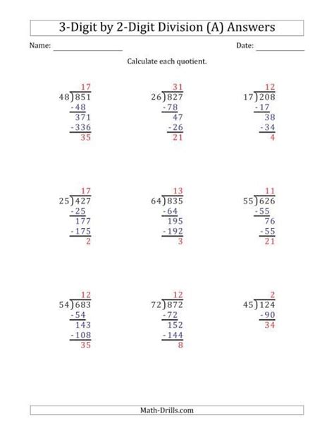 Division With Three Digit Numbers Printables Artofit