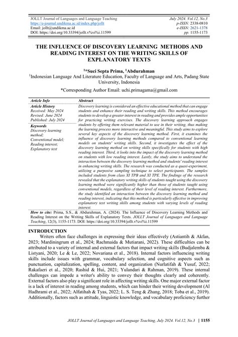 pdf the influence of discovery learning methods and reading interest on the writing skills of