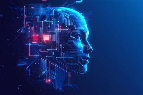 Digital Human Head With Glowing Neural Network Premium Ai Generated Image